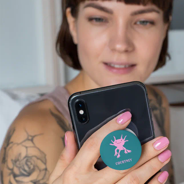 Cute Axolotl Pink Salamander Personalized PopSocket | Zazzle