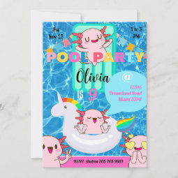 Cute Axolotl Summer Pool Party Invitation | Zazzle
