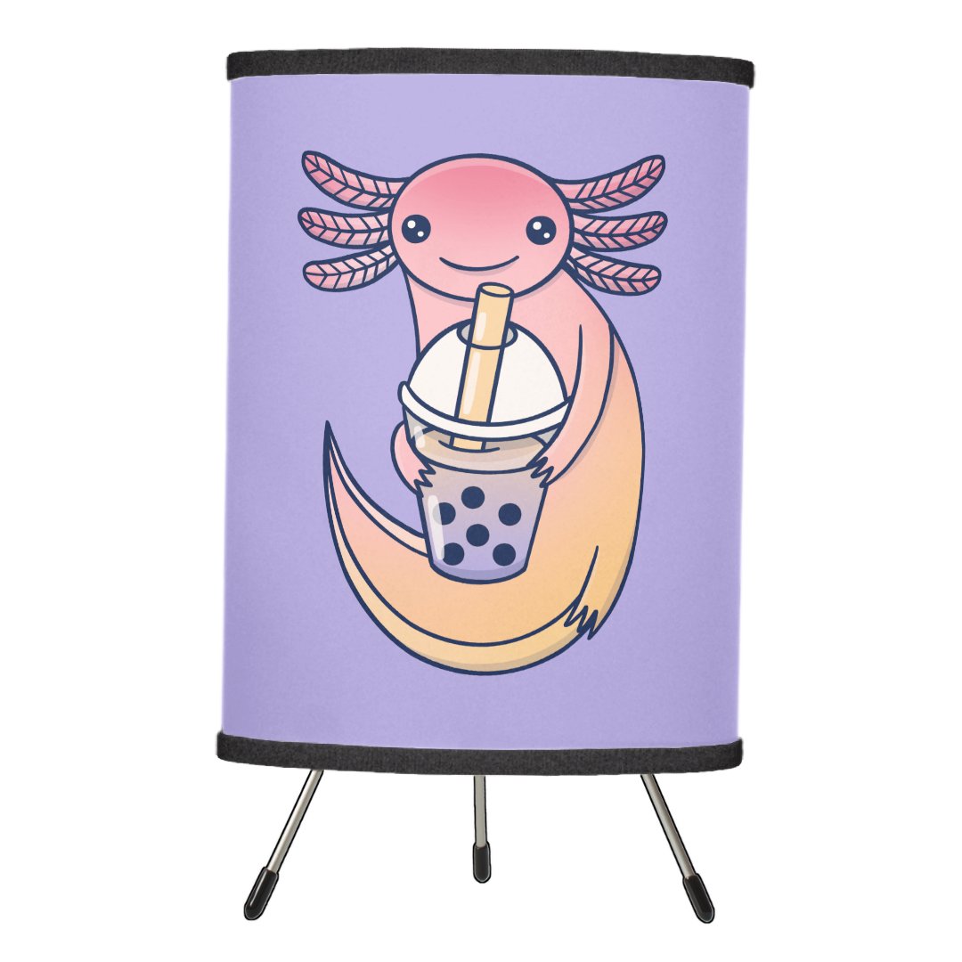 Cute Axolotl with Bubble Tea Tripod Lamp | Zazzle