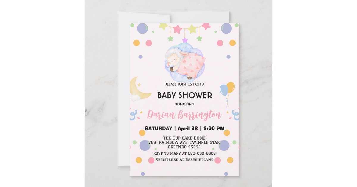 Cute baa-lamb sheep balloon baby shower party invitation | Zazzle