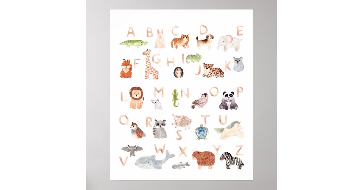 Cute Baby Animal Alphabet Poster | Zazzle