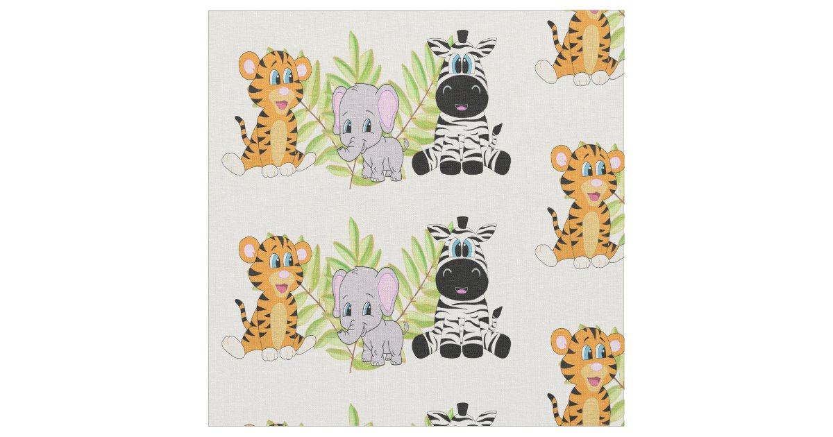 Cute Baby Animal Jungle Theme Tiger Elephant Zebra Fabric | Zazzle