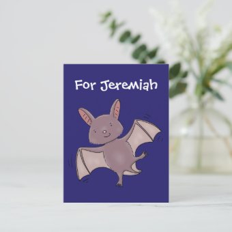Cute baby bat flying cartoon illustration postcard | Zazzle