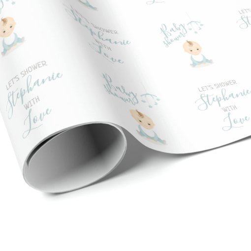 Cute Baby Boy and his Mobile Baby Shower Wrapping Paper | Zazzle