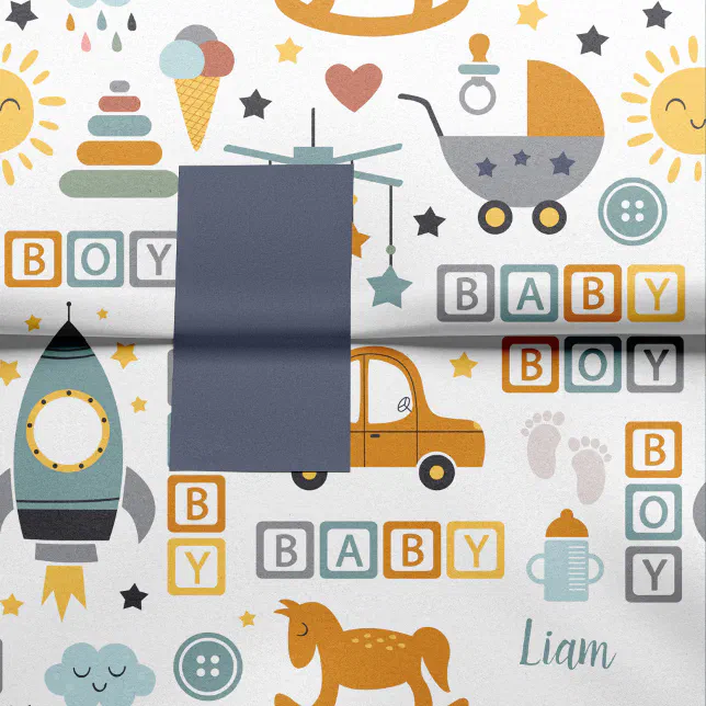 Cute Baby Boy Car and Toy Pattern with Name Tissue Paper | Zazzle