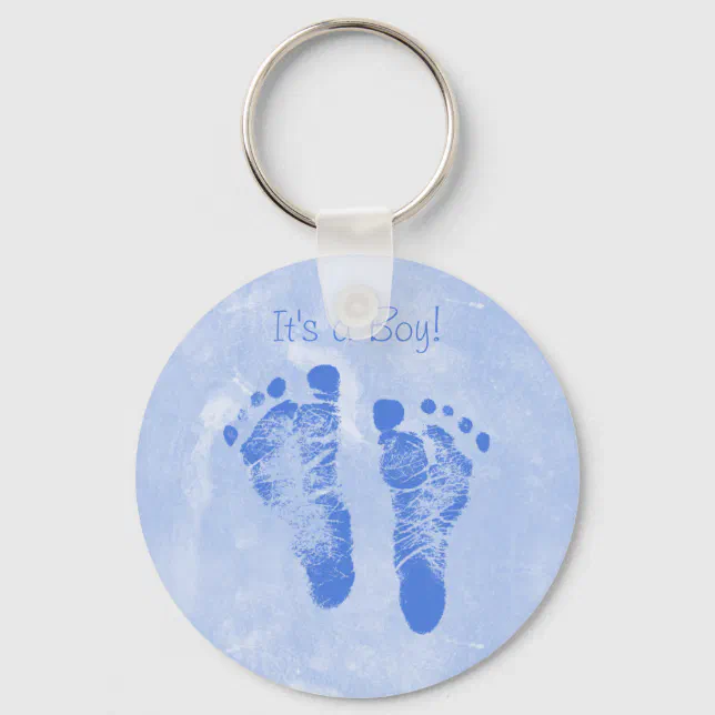 Cute Baby Boy Footprints Birth Announcement Keychain | Zazzle