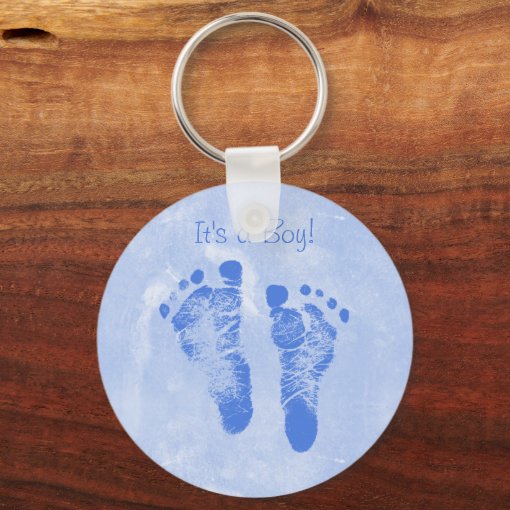 Cute Baby Boy Footprints Birth Announcement Keychain | Zazzle