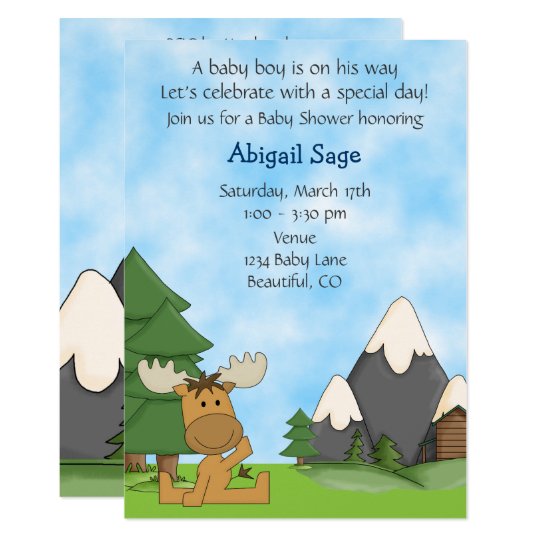 Cute Baby Boy Mountain Moose Baby Shower Invitation | Zazzle.com