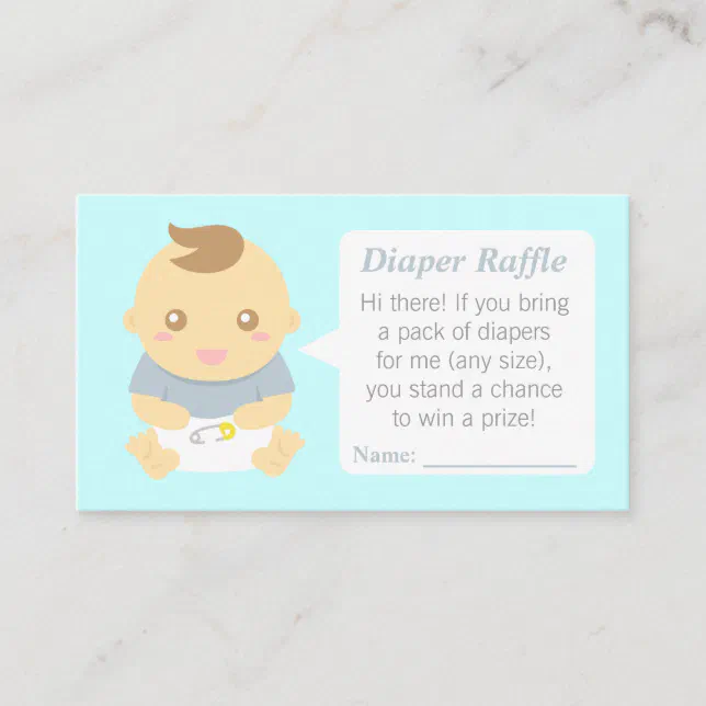 Cute Baby Boy Shower Diaper Raffle Tickets blue Enclosure Card | Zazzle
