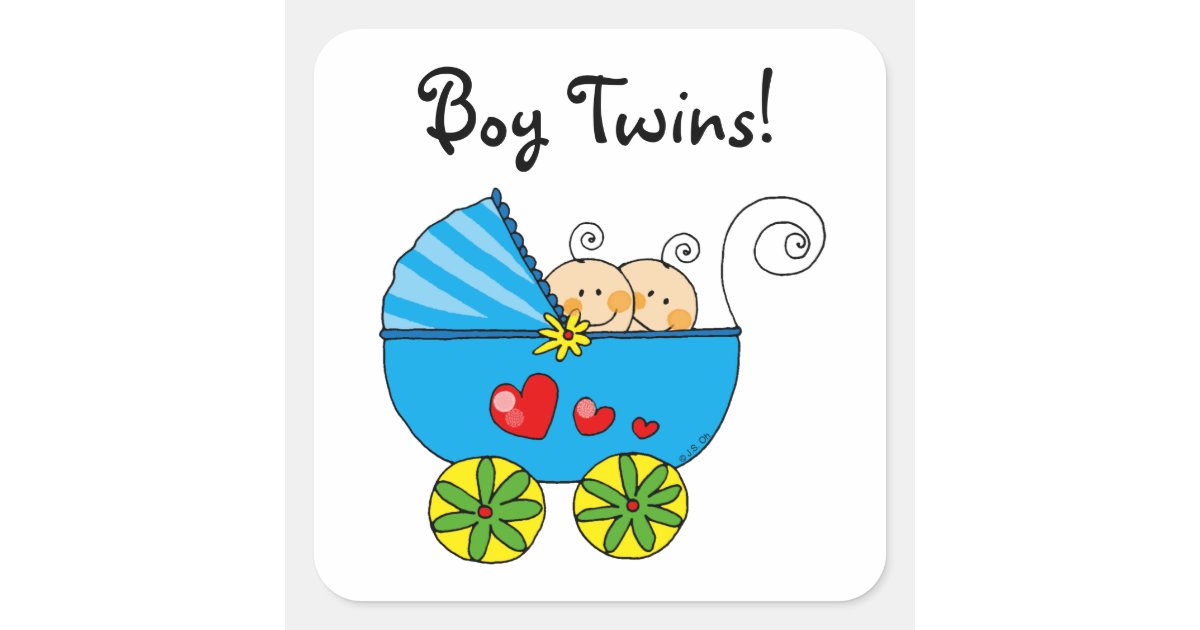 Cute baby boy twins square sticker | Zazzle