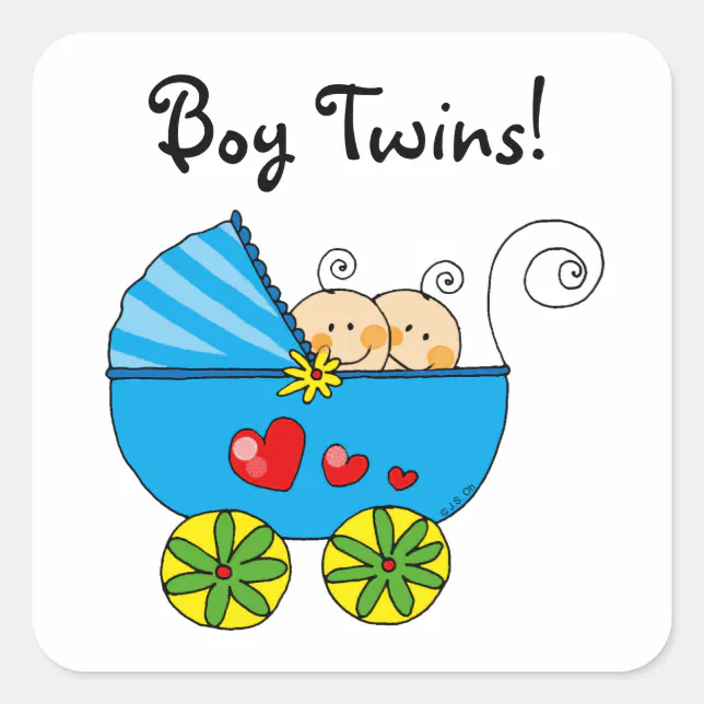 Cute baby boy twins square sticker | Zazzle