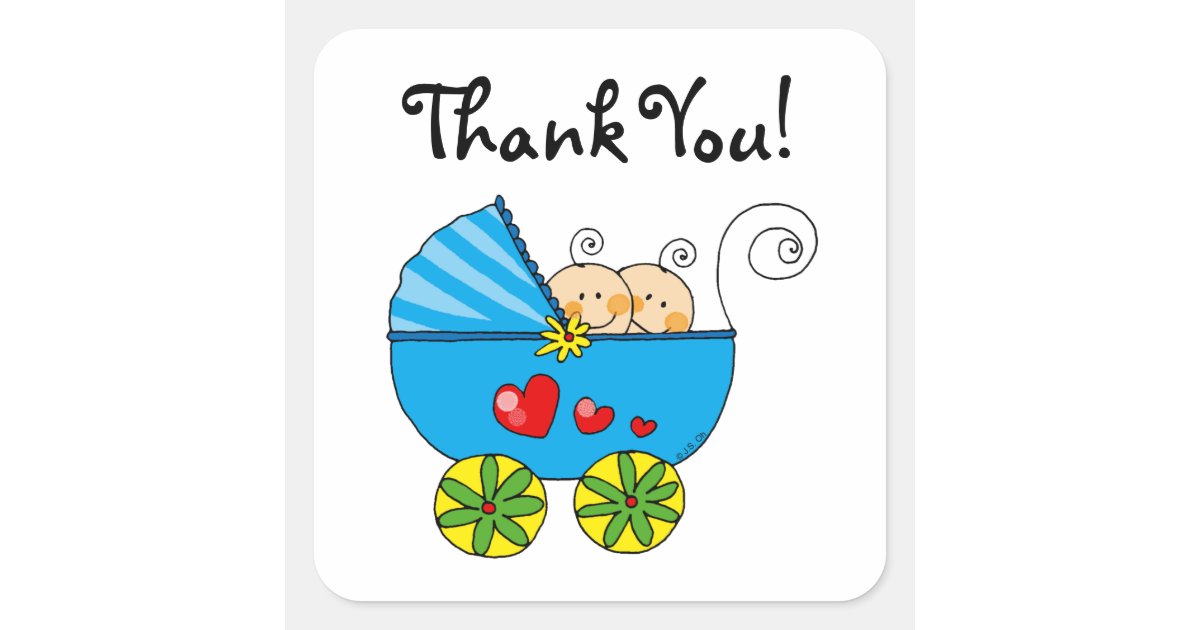 Cute baby boy twins thank you square sticker | Zazzle