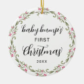 Cute Baby Bump's First Christmas Pink Berry Ceramic Ornament | Zazzle