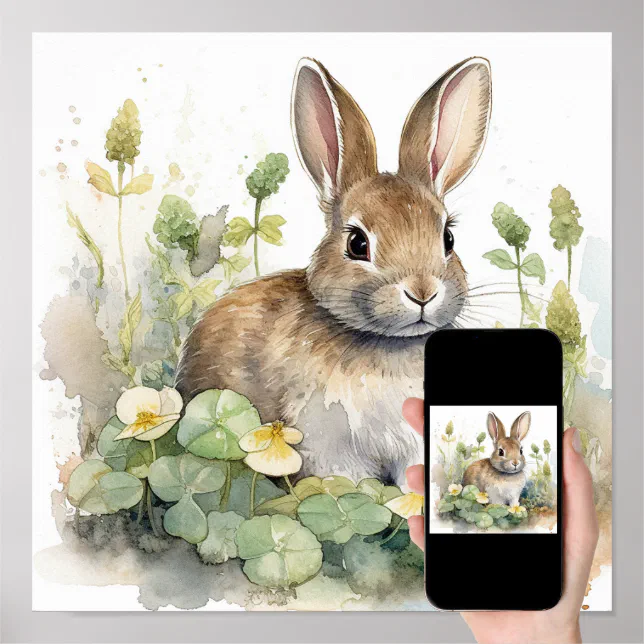 Cute Baby Bunny Rabbit Watercolor Poster | Zazzle