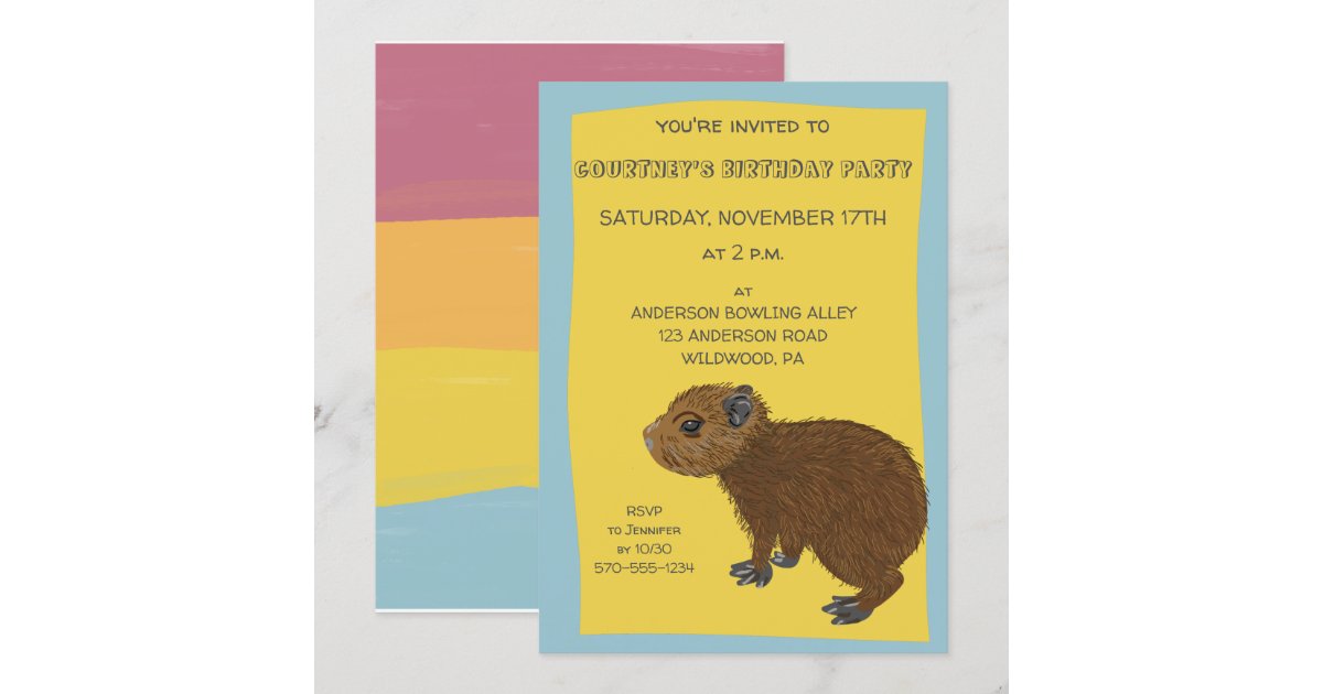 Cute Baby Capybara Illustration Party Invitation | Zazzle