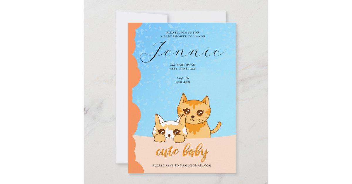 cute baby cat, baby shower Invitation | Zazzle