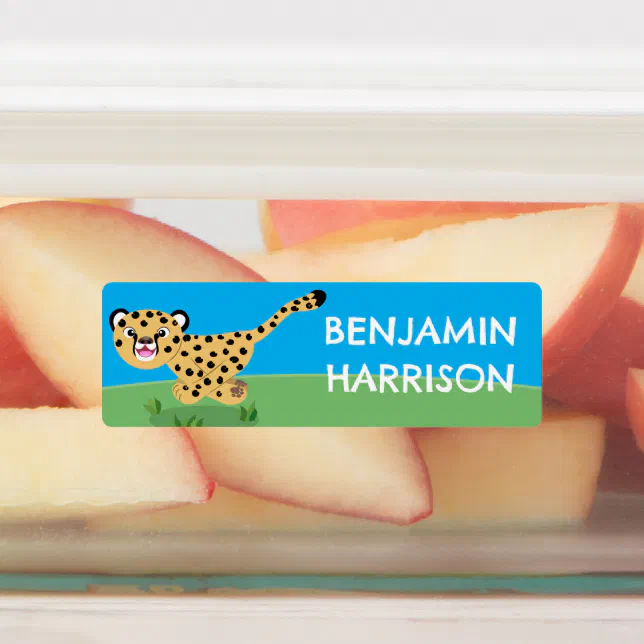 Cute baby cheetah running cartoon personalized labels | Zazzle