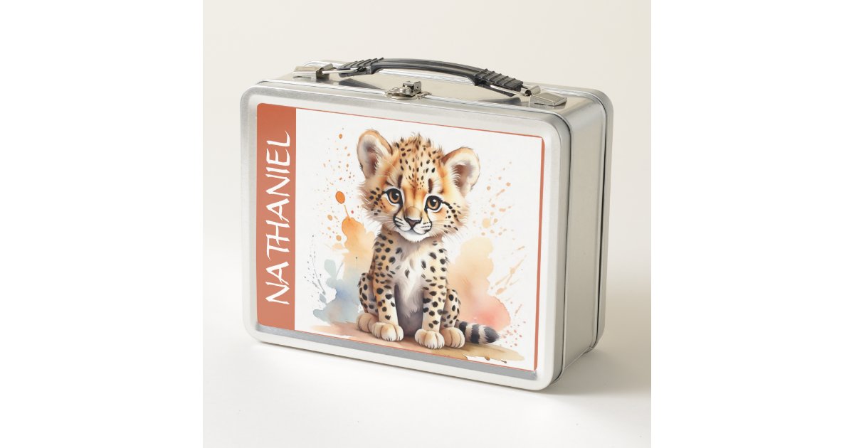 Cute Baby Cheetah School Gift Library Custom Metal Lunch Box | Zazzle