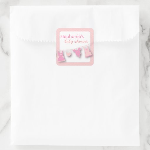 Cute Baby Clothes on the Line for Girl Baby Shower Square Sticker | Zazzle