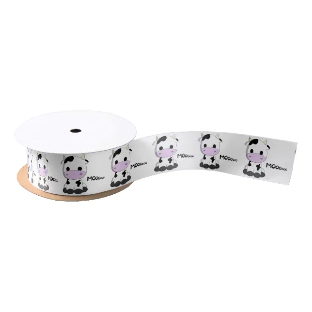 Cute baby cow cartoon kids satin ribbon | Zazzle