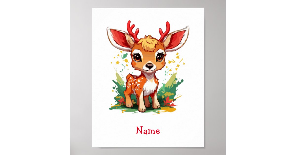 Cute Baby Deer Custom Name Poster | Zazzle