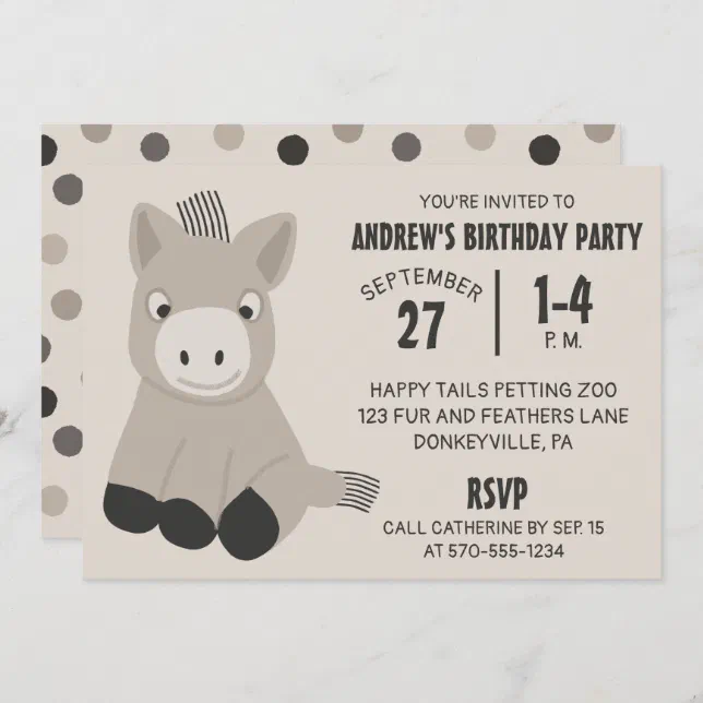 Cute Baby Donkey Birthday Party Invitation | Zazzle