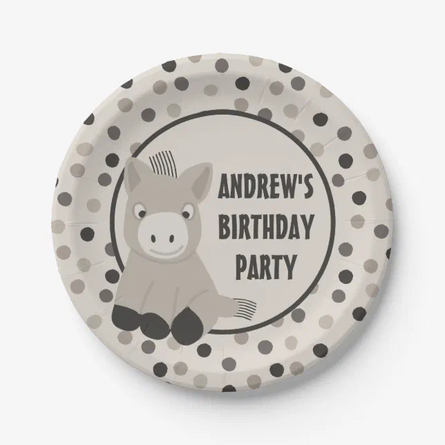 Cute Baby Donkey Birthday Party Paper Plates | Zazzle
