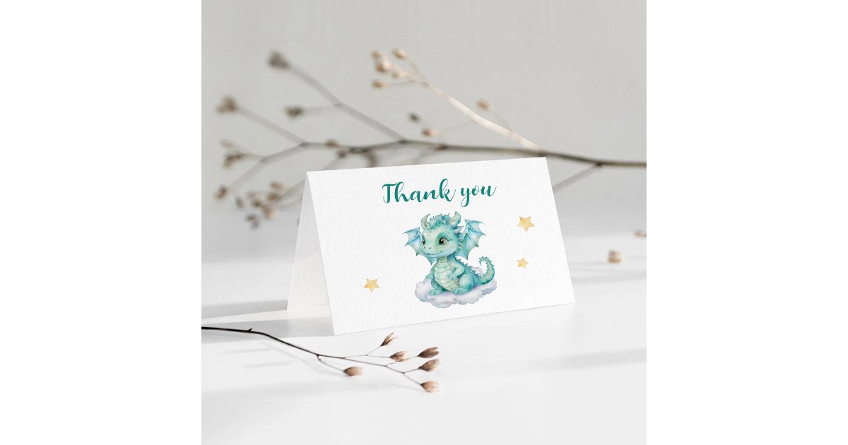 Cute Baby Dragon Folded Thank You Card | Zazzle