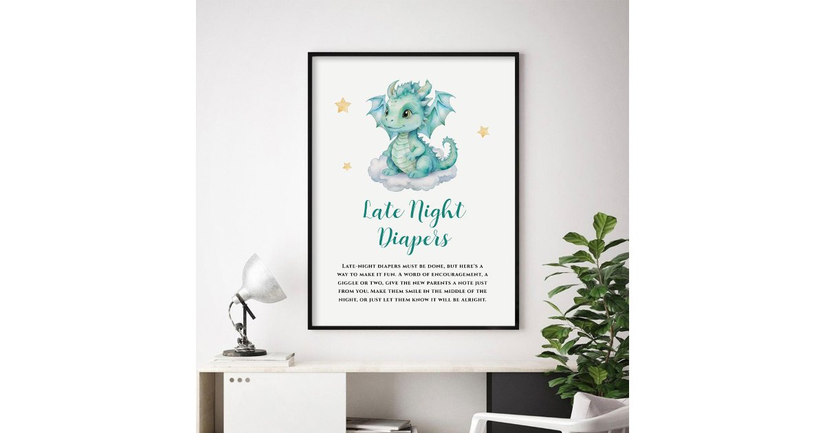Cute Baby Dragon Late Night Diapers Poster | Zazzle