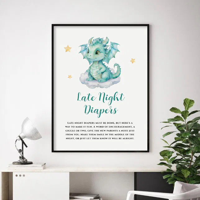 Cute Baby Dragon Late Night Diapers Poster | Zazzle