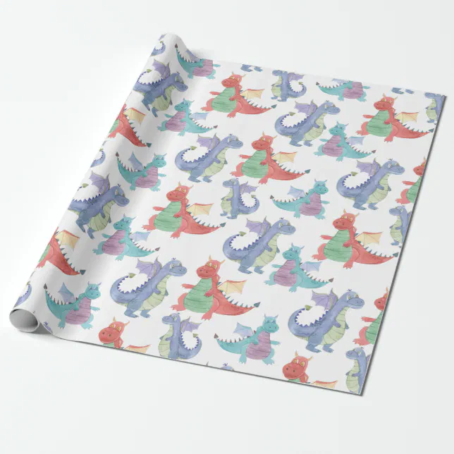 Cute Baby Dragons Happy Dancing Funny Kids Cartoon Wrapping Paper | Zazzle