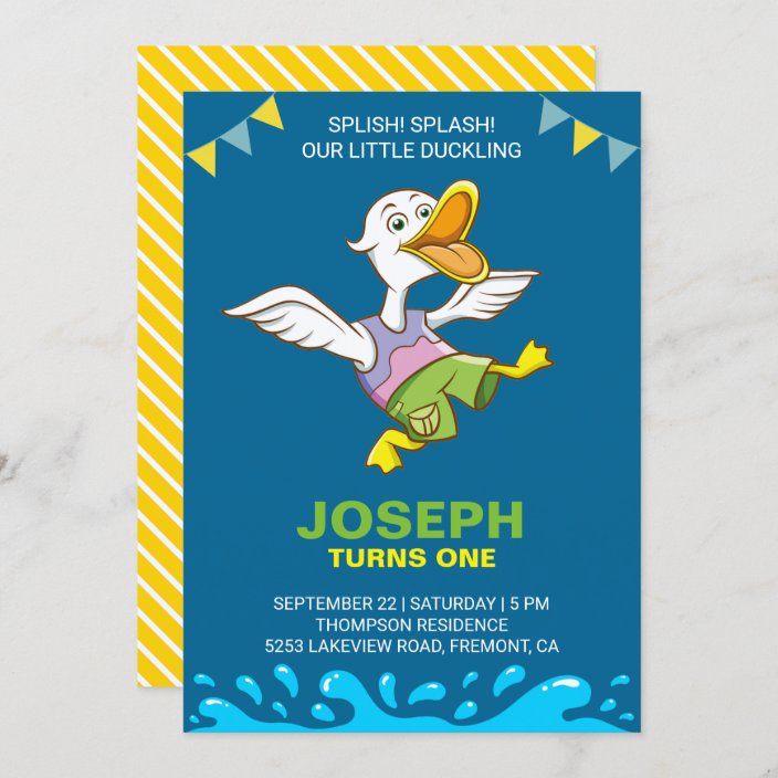 Cute Baby Duck First 1st Birthday Party Invitation | Zazzle.com