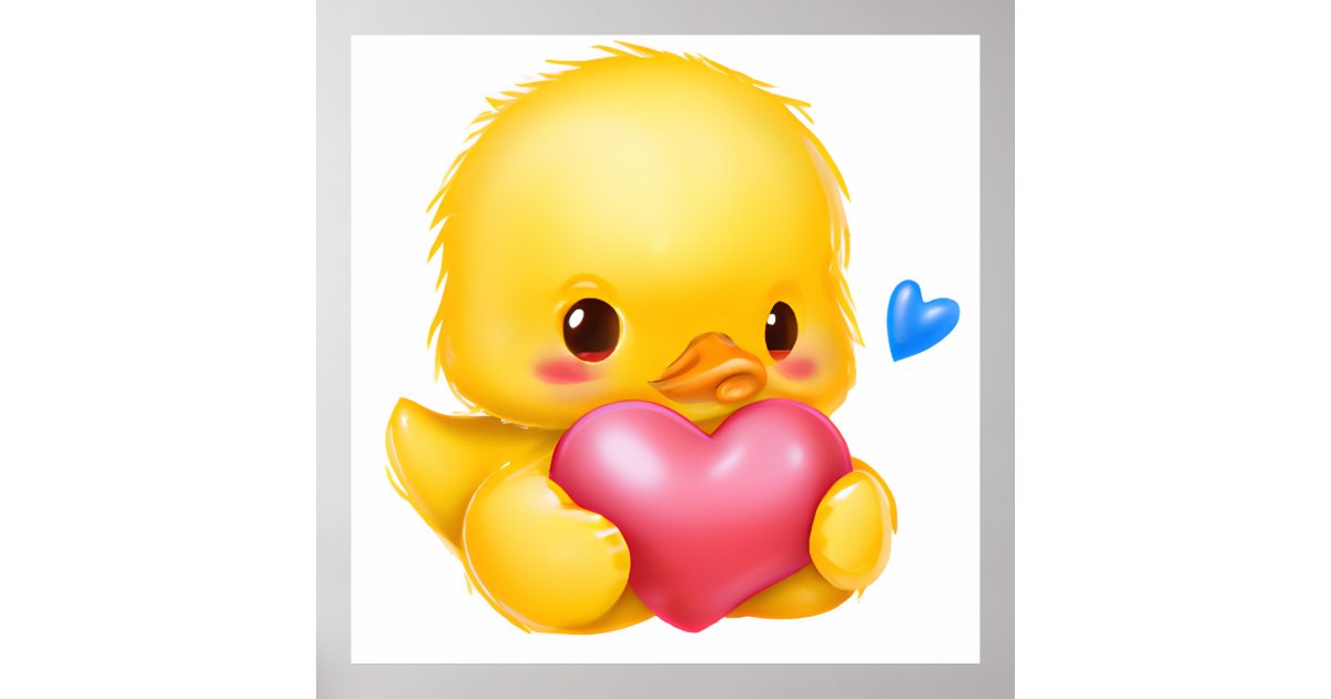 Cute Baby Duckling with a Pink Valentine Heart Poster | Zazzle