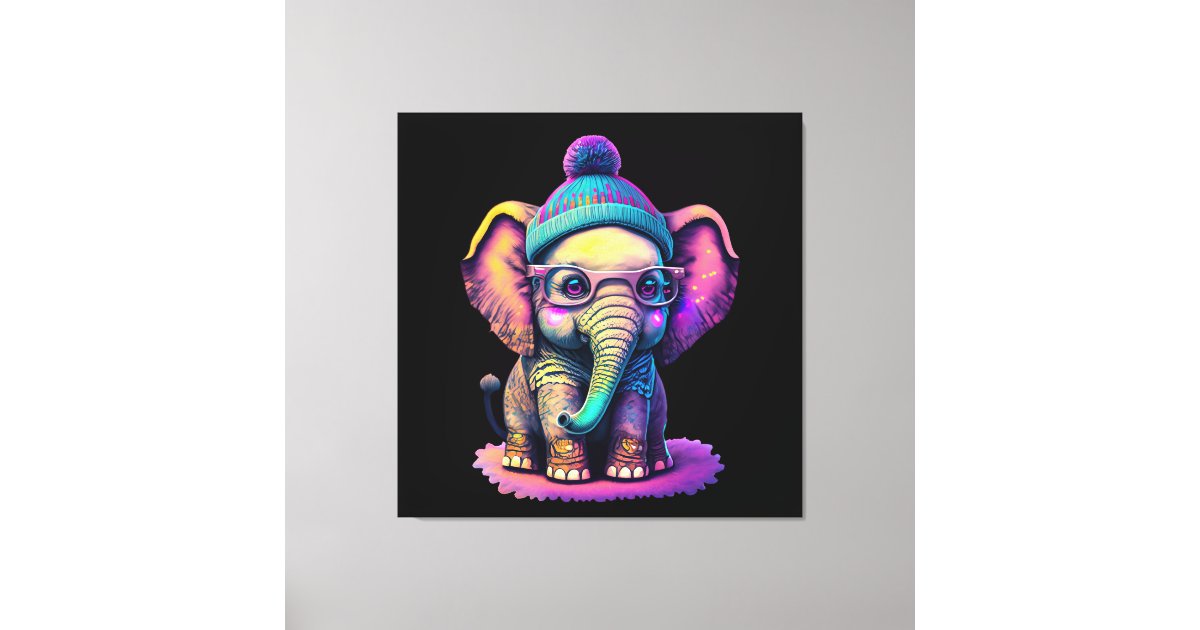 Cute Baby Elephant with Glasses and Beanie Canvas Print | Zazzle