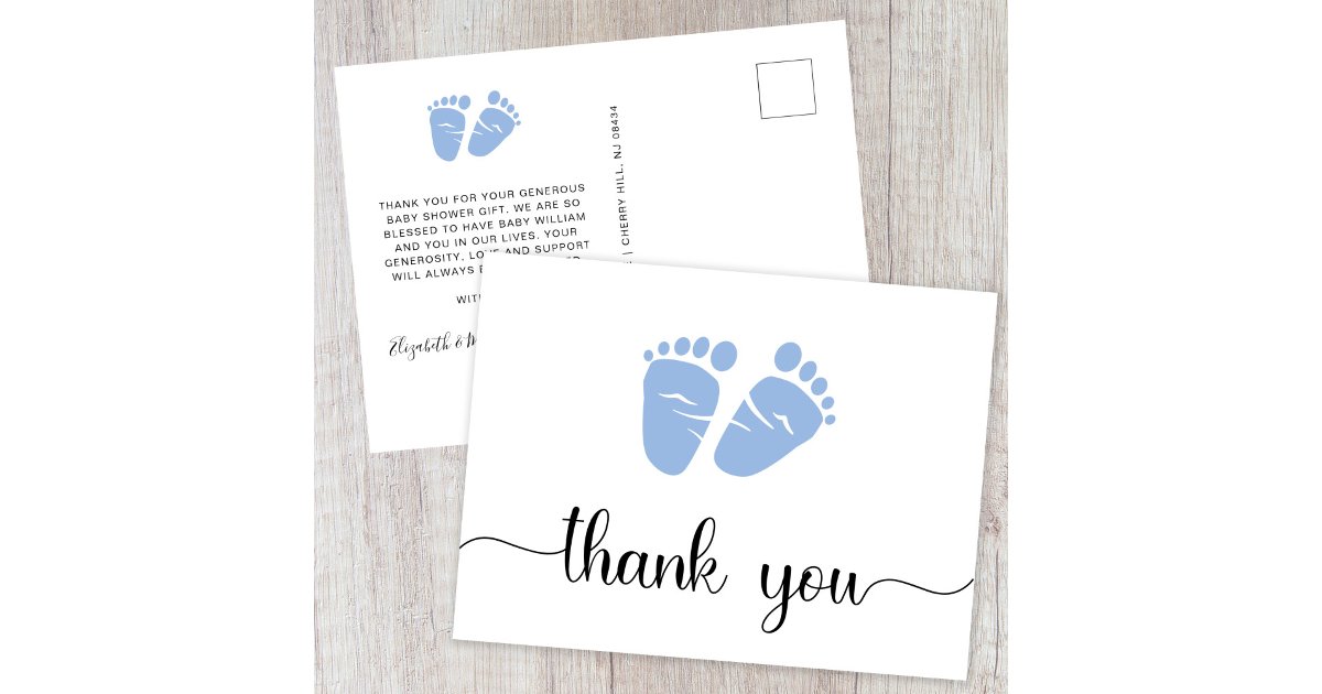 Cute Baby Feet Boy Shower Thank You Postcard | Zazzle