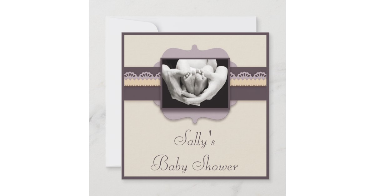 Cute Baby Feet Photo Elegant Neutral Baby Shower Invitation | Zazzle