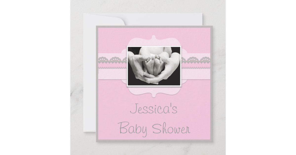 Cute Baby Feet Pink Baby Shower Add Your Photo Invitation | Zazzle