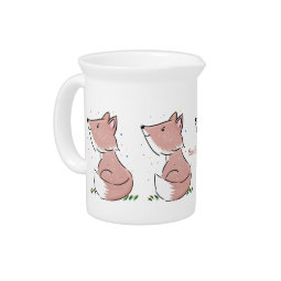 Cute baby fox cartoon illustration beverage pitcher | Zazzle