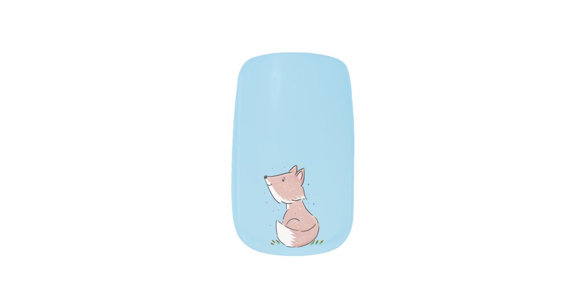 Cute baby fox cartoon illustration minx nail art | Zazzle
