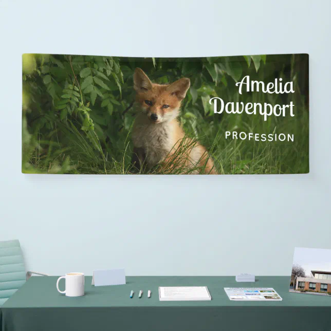Cute Baby Fox in a Green Forest Business Banner | Zazzle