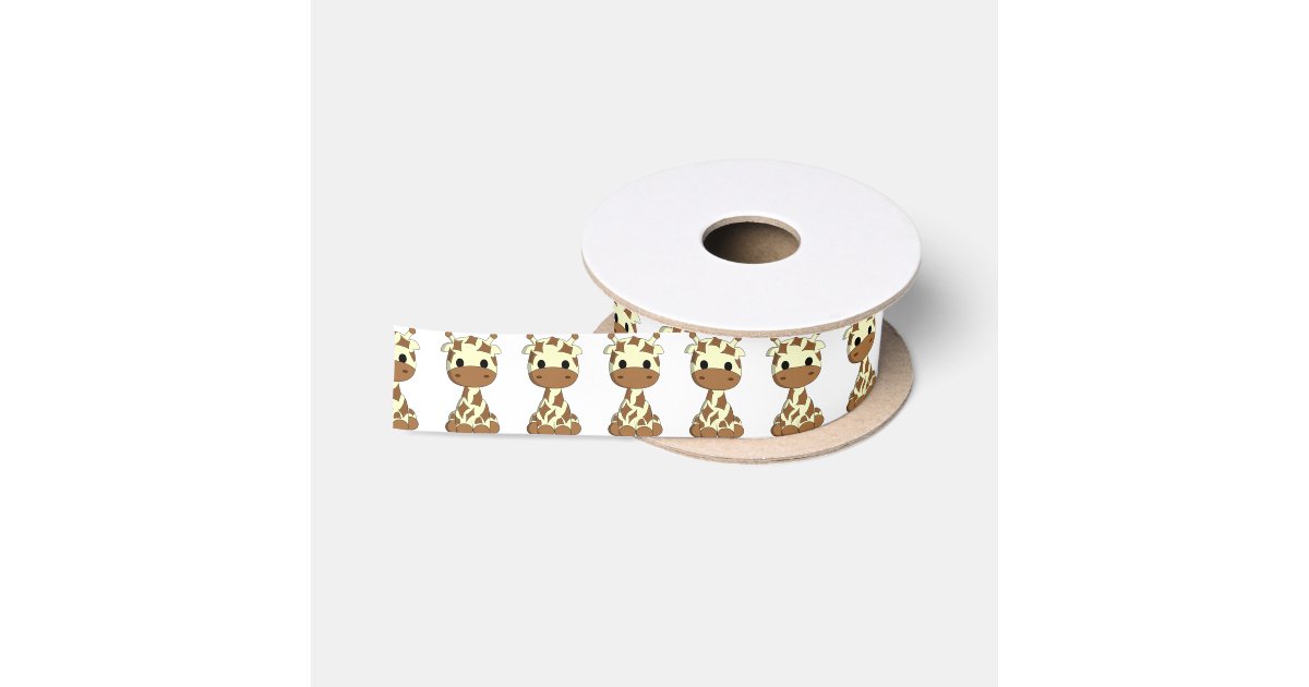 Cute baby giraffe cartoon kids satin ribbon | Zazzle