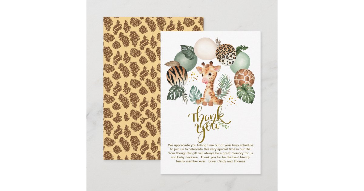 Cute Baby Giraffe Safari Animal Print Thank You Card | Zazzle