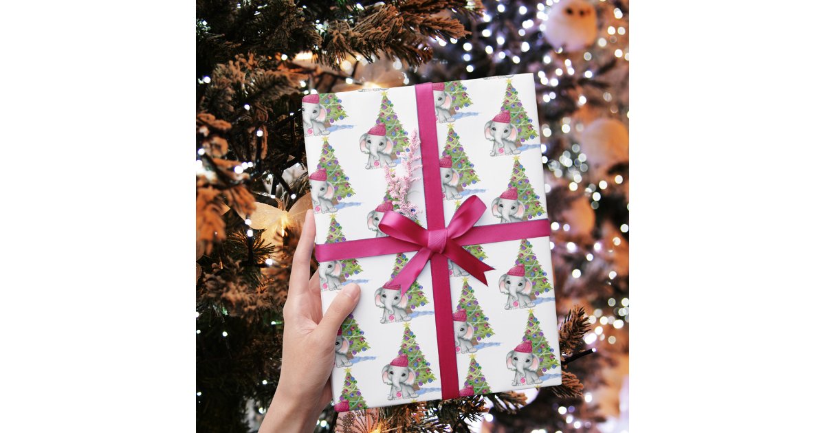 Cute Baby Girl Elephant Christmas Tree Wrapping Paper | Zazzle