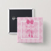 Cute Baby Girl Footprints Birth Announcement Button | Zazzle