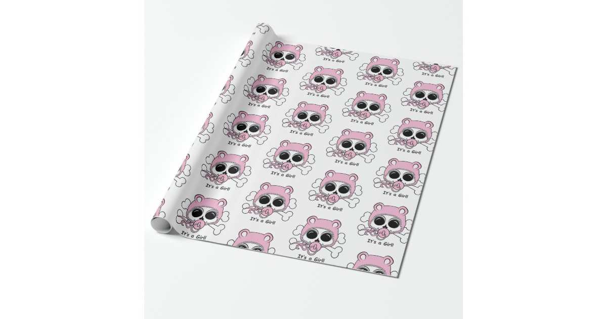 Cute Baby Girl Skull Wrapping Paper | Zazzle