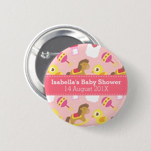 Cute Baby Girl Toys, Baby Shower Party Favor Button | Zazzle