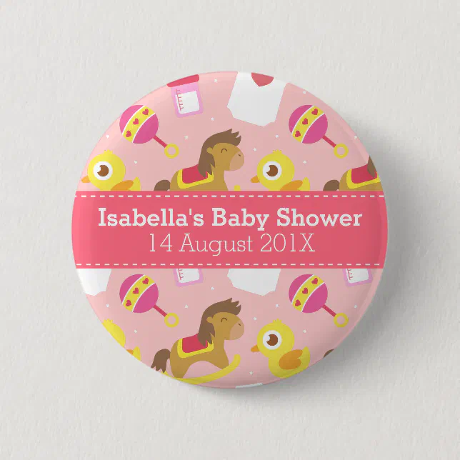 Cute Baby Girl Toys, Baby Shower Party Favor Button | Zazzle