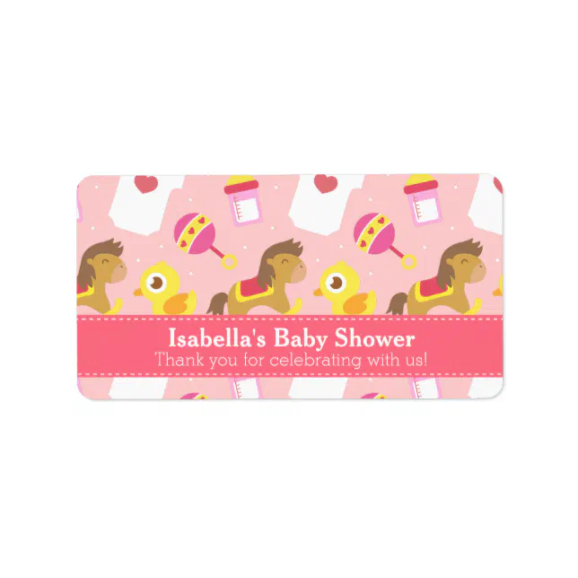 Cute Baby Girl Toys, Baby Shower Party Favor Label | Zazzle