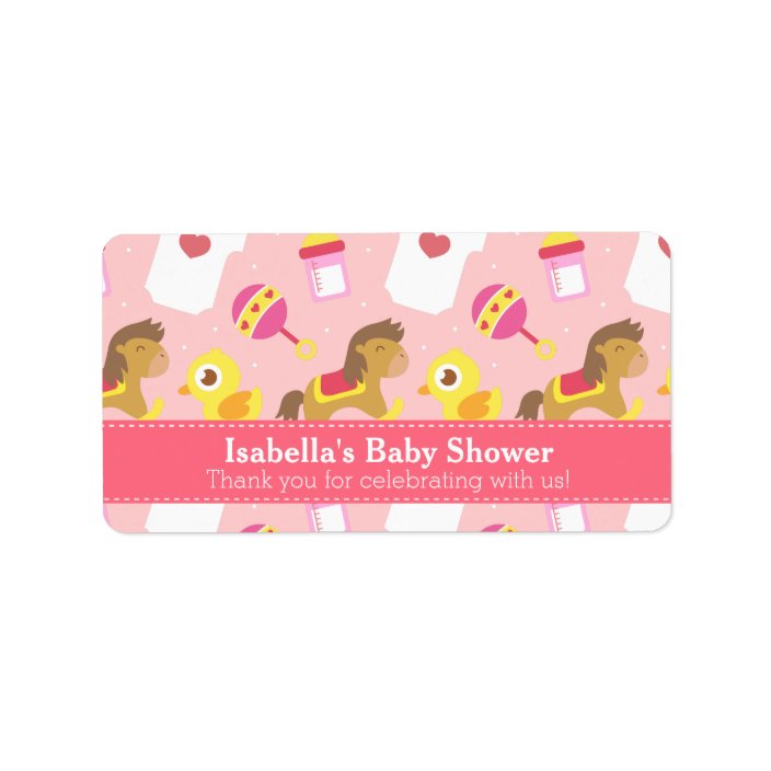 Cute Baby Girl Toys, Baby Shower Party Favor Label | Zazzle.com