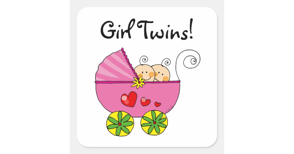 Cute baby girl twins square sticker | Zazzle